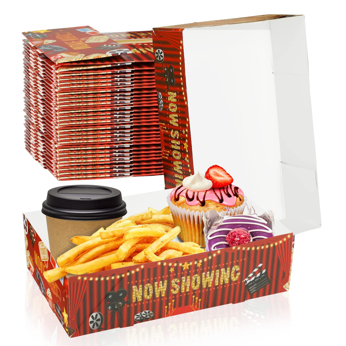 30 Pcs Movie Night Snack Trays 4 Corner Food Boxes Movie Night Party S ...