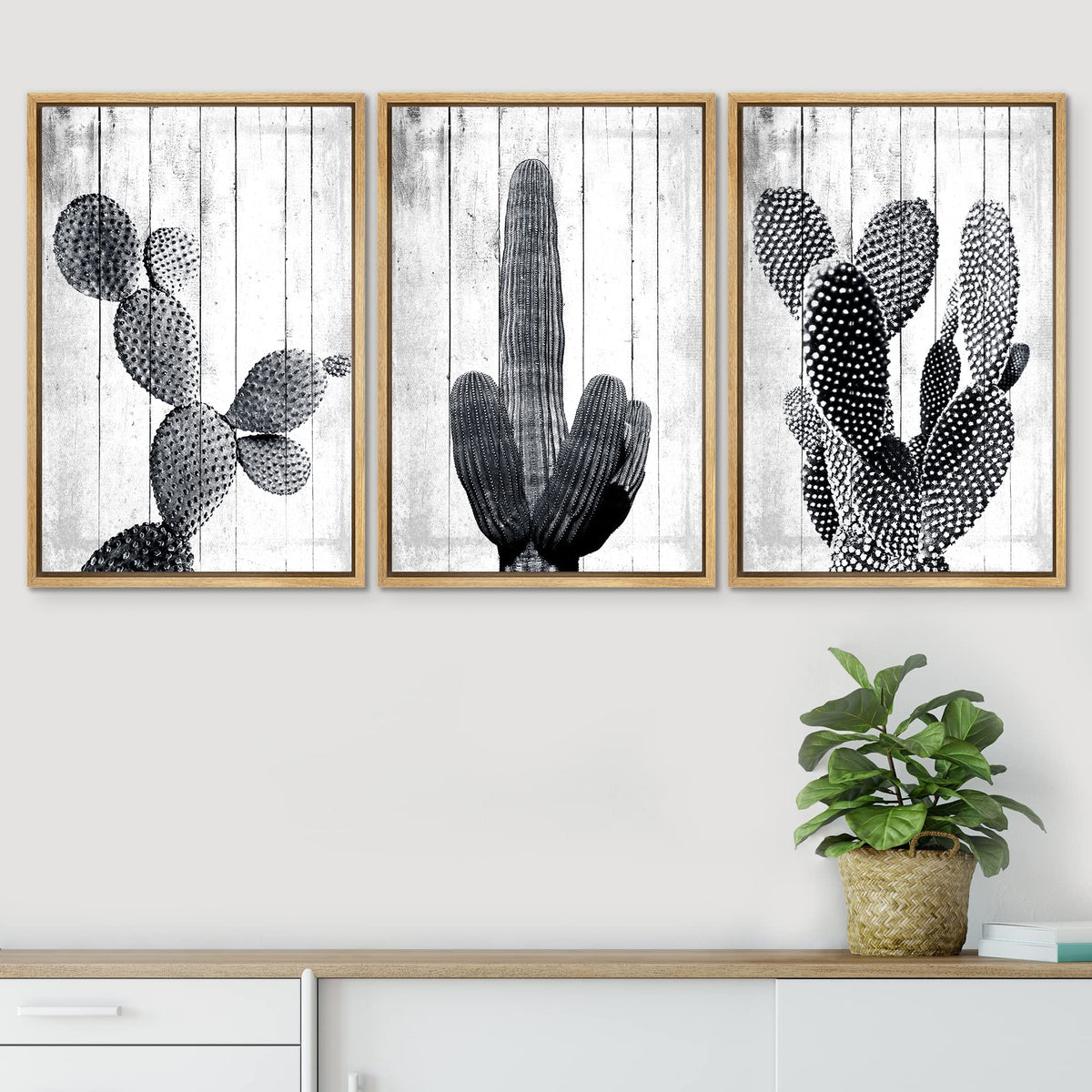 Signwin Framed Canvas Print Wall Art Black And White Cactus Groups Dec ...