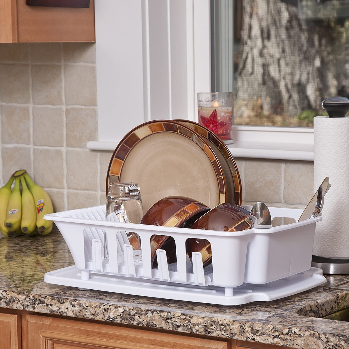 Sterilite 2-Piece Large Sink Set Dish Rack Drainer, White, 18 3/4" L x ...
