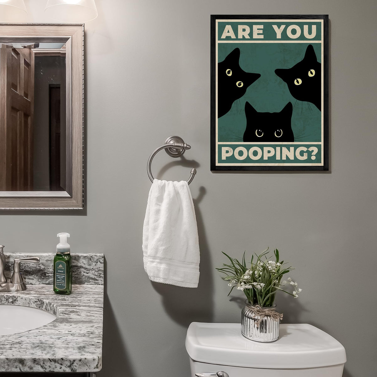 Heiple Framed Bathroom Wall Art Black Cat Are You Pooping Funny Bathro ...