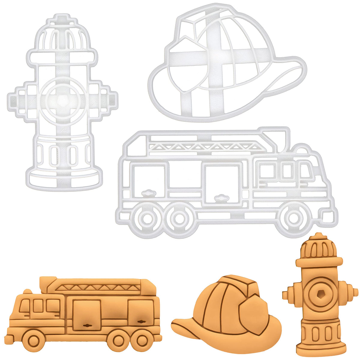 Set Of 3 Fireman Themed Cookie Cutters (Designs: Fire Truck, Fire Hydr ...