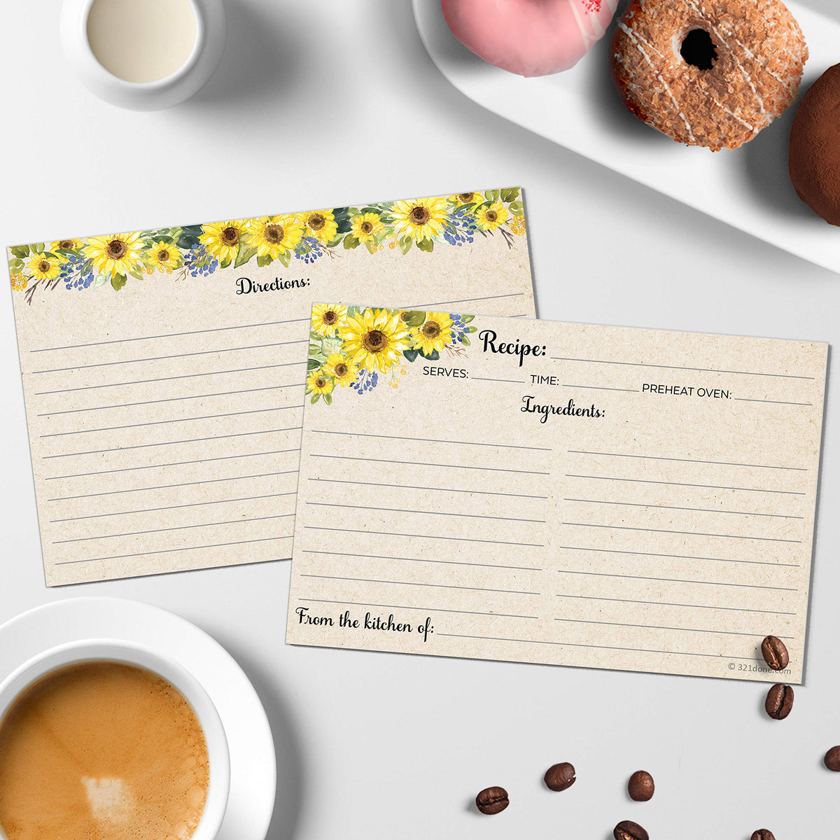 321Done Sunflower Recipe Cards (Set Of 50) Large 4X6 - Rustic Kraft Ta ...