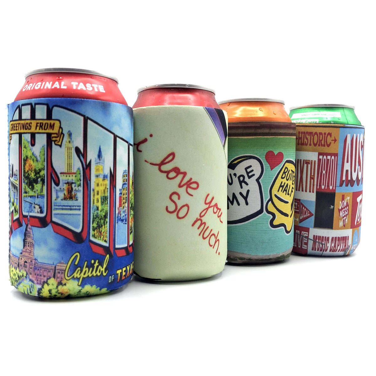 Exit82Art - Insulated Neoprene Can Coolers, Set Of 4, Austin Texas Mur ...