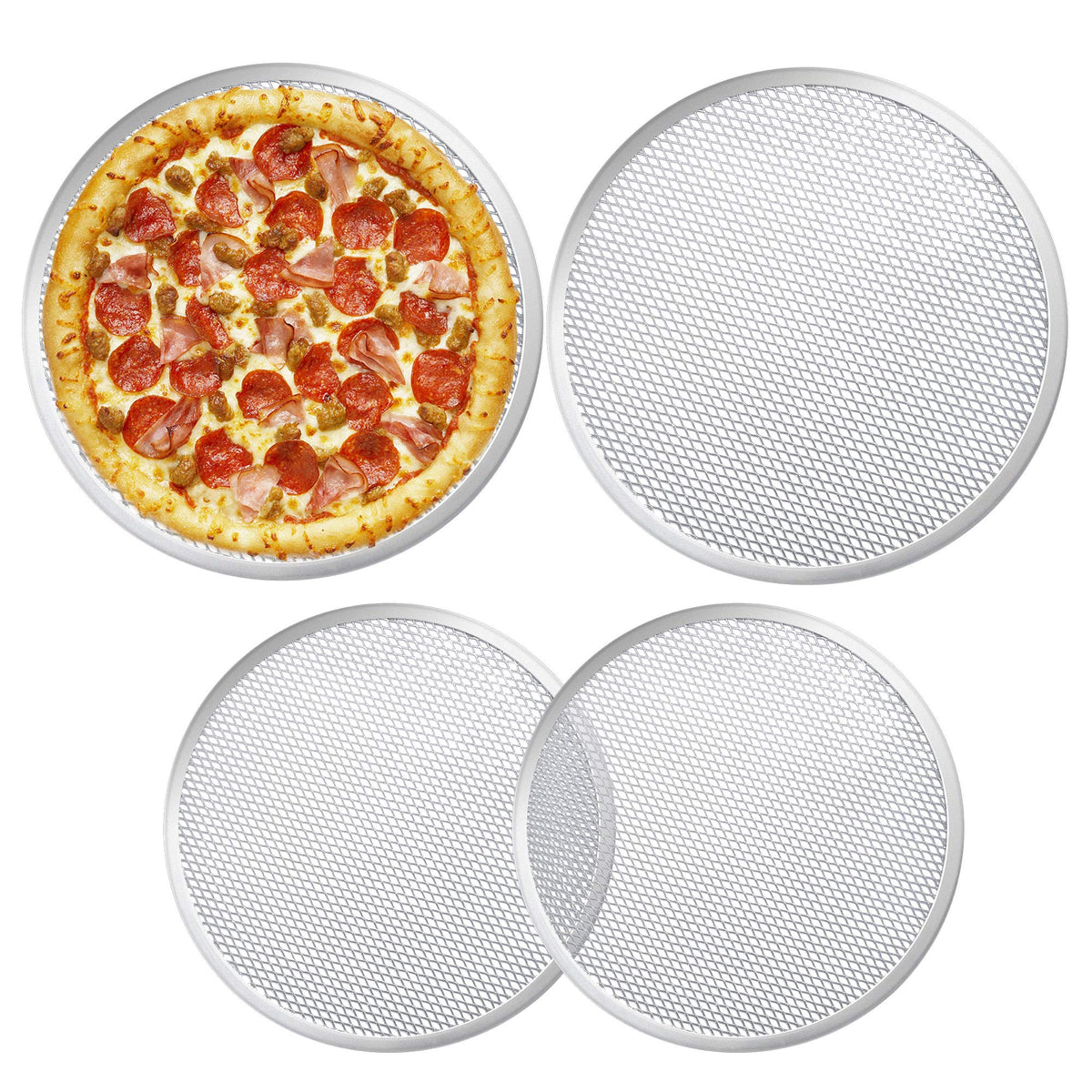 Milkary 4 Pieces Seamless Round Pizza Screen, 2 Pieces 12 Inch Aluminu ...