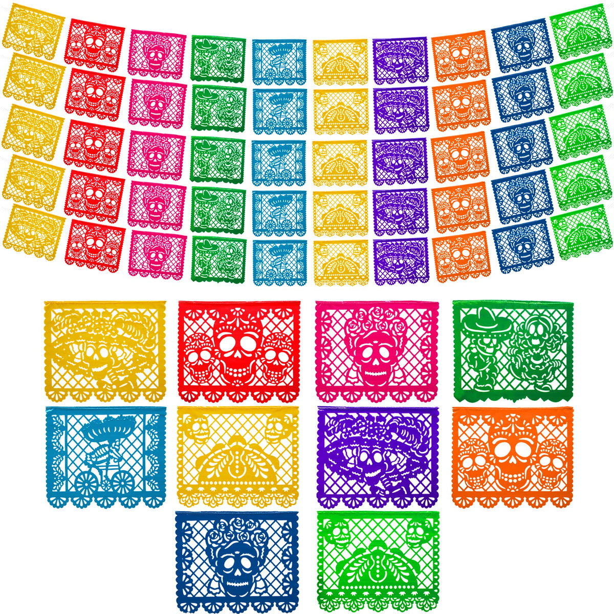 Mexican Party Banners (5 Pack - 10 Plastic Flag Designs per Banner ...