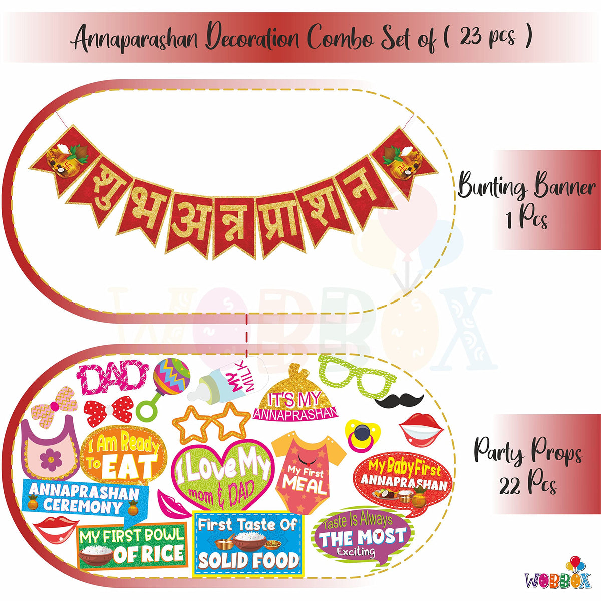 WOBBOX Annaprashan Photo Booth Party Props with Bunting Banner Hindi S ...