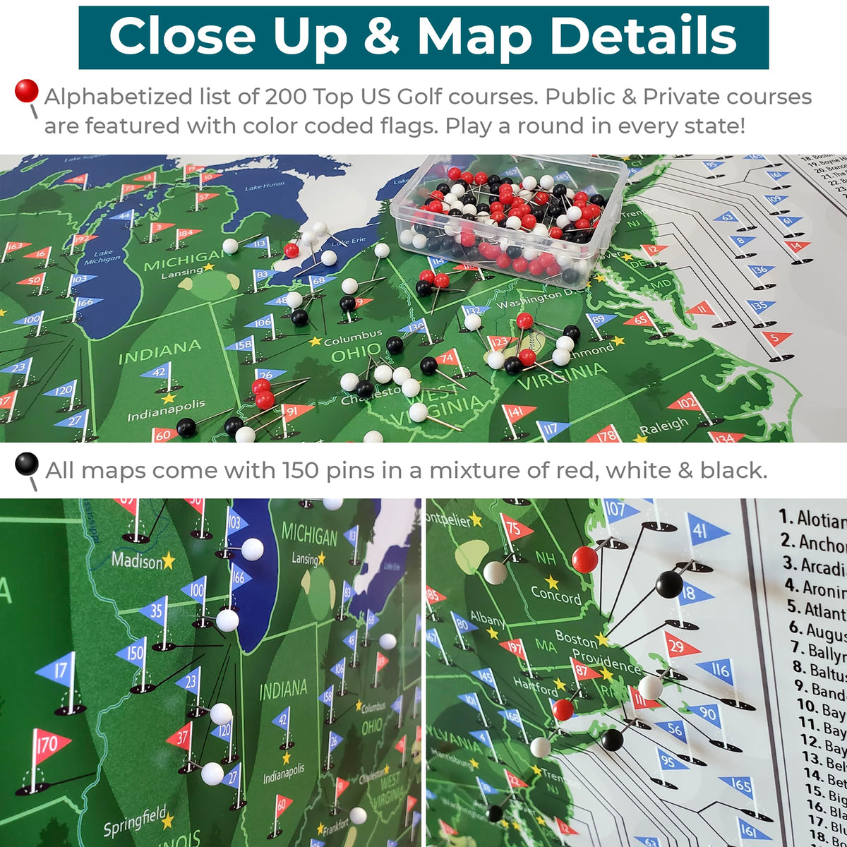 Personalized Top Golf Courses Usa Map - Solid Wood Cherry Red Frame ...