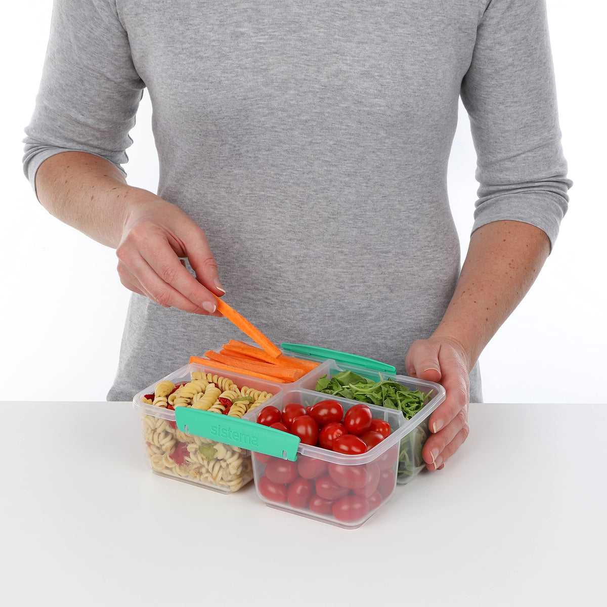 Sistema 1007708 To Go Quad Split Food Storage Container, Clear With Co ...
