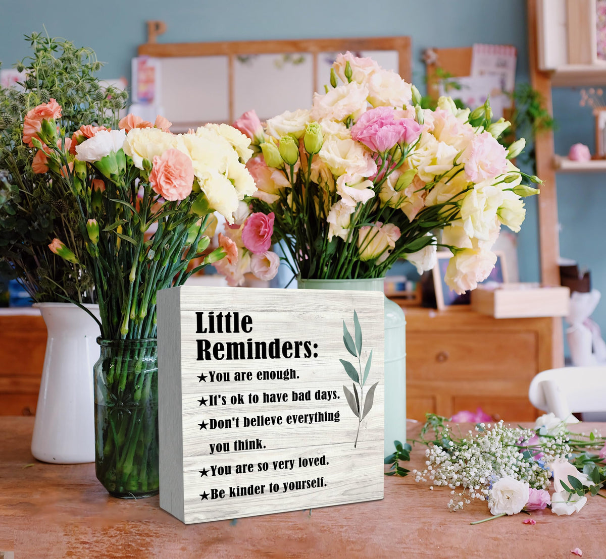 SRADMO Inspirational Little Reminders Wood Box Sign Desk Decor 8x8, In ...