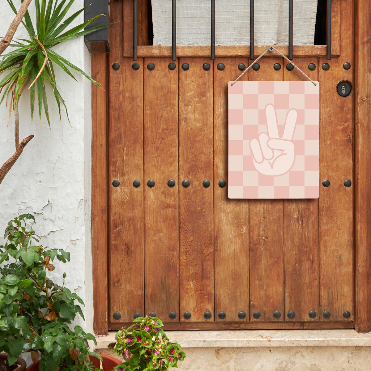 FUGWN Pink Checkered Peace Sign Hanging Wooden Signs 8x10, Pink Preppy ...