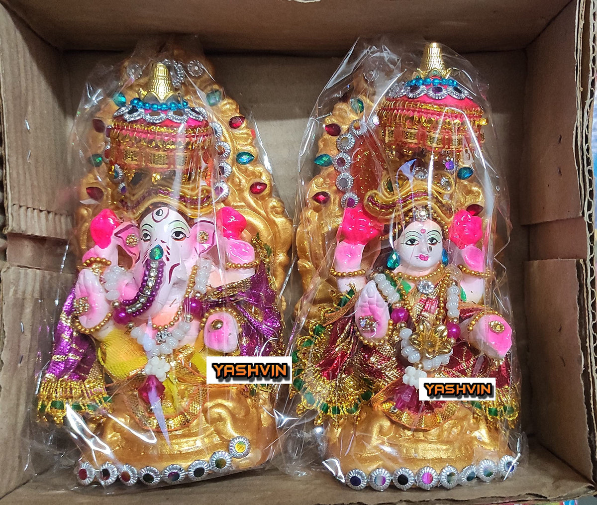 Yashvin Happy Diwali Beautiful Design Laxmi Ganesh Vastra Murti For Di ...