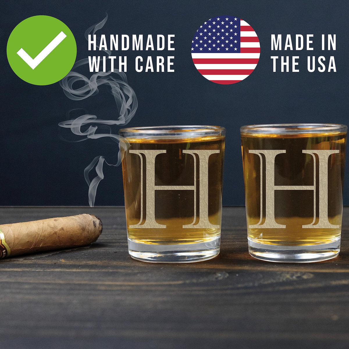2Pk Etched Monogram 2.5Oz Shot Glasses (Letter H) A-Z Personalized Sho ...