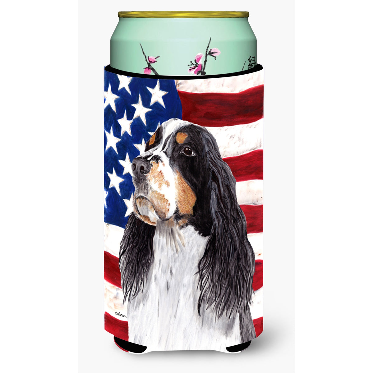 USA American Flag with Springer Spaniel Tall Boy Beverage Insulator Be ...