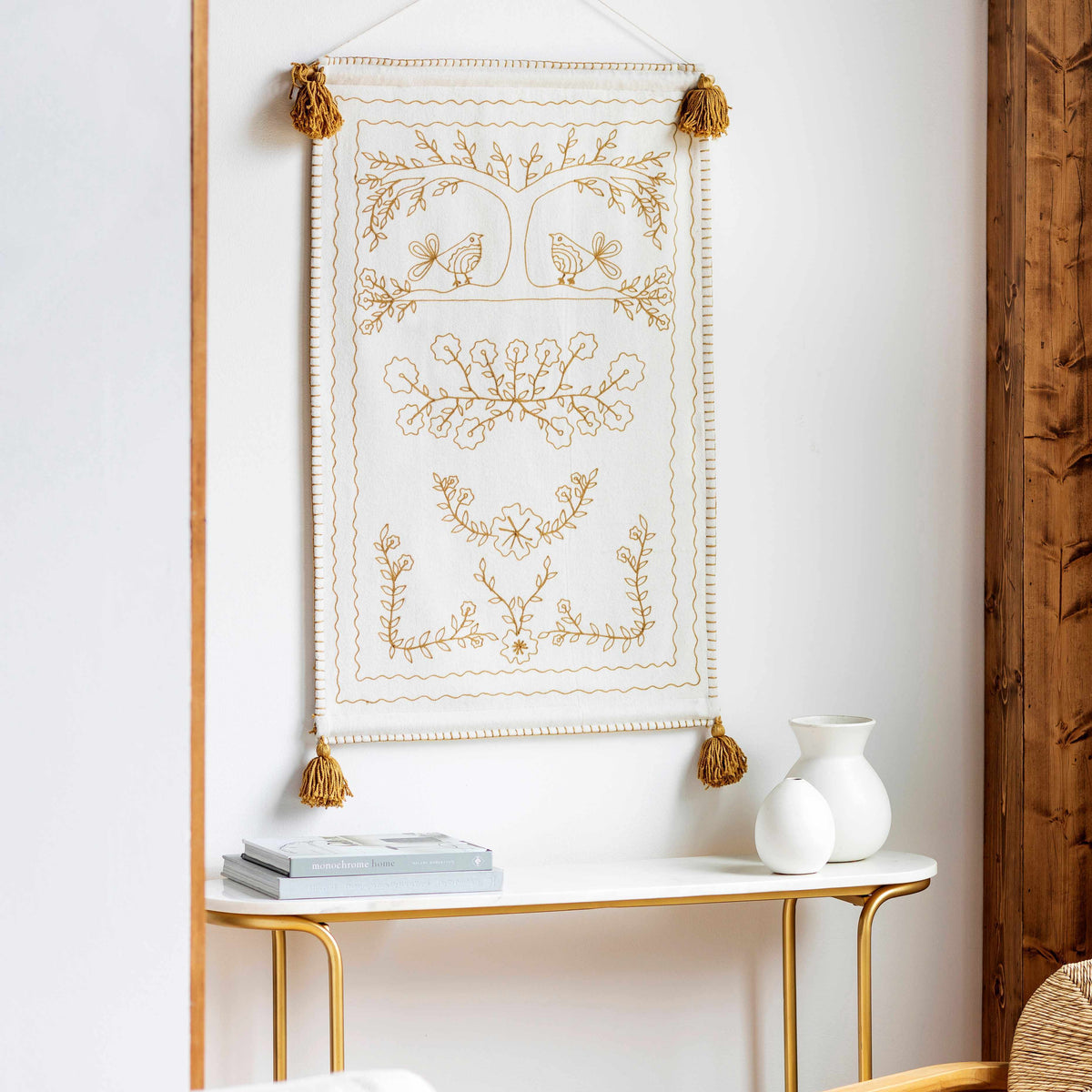 Schaffer Golden Embroidered Floral Wall Hanging – Homenkitchenshop